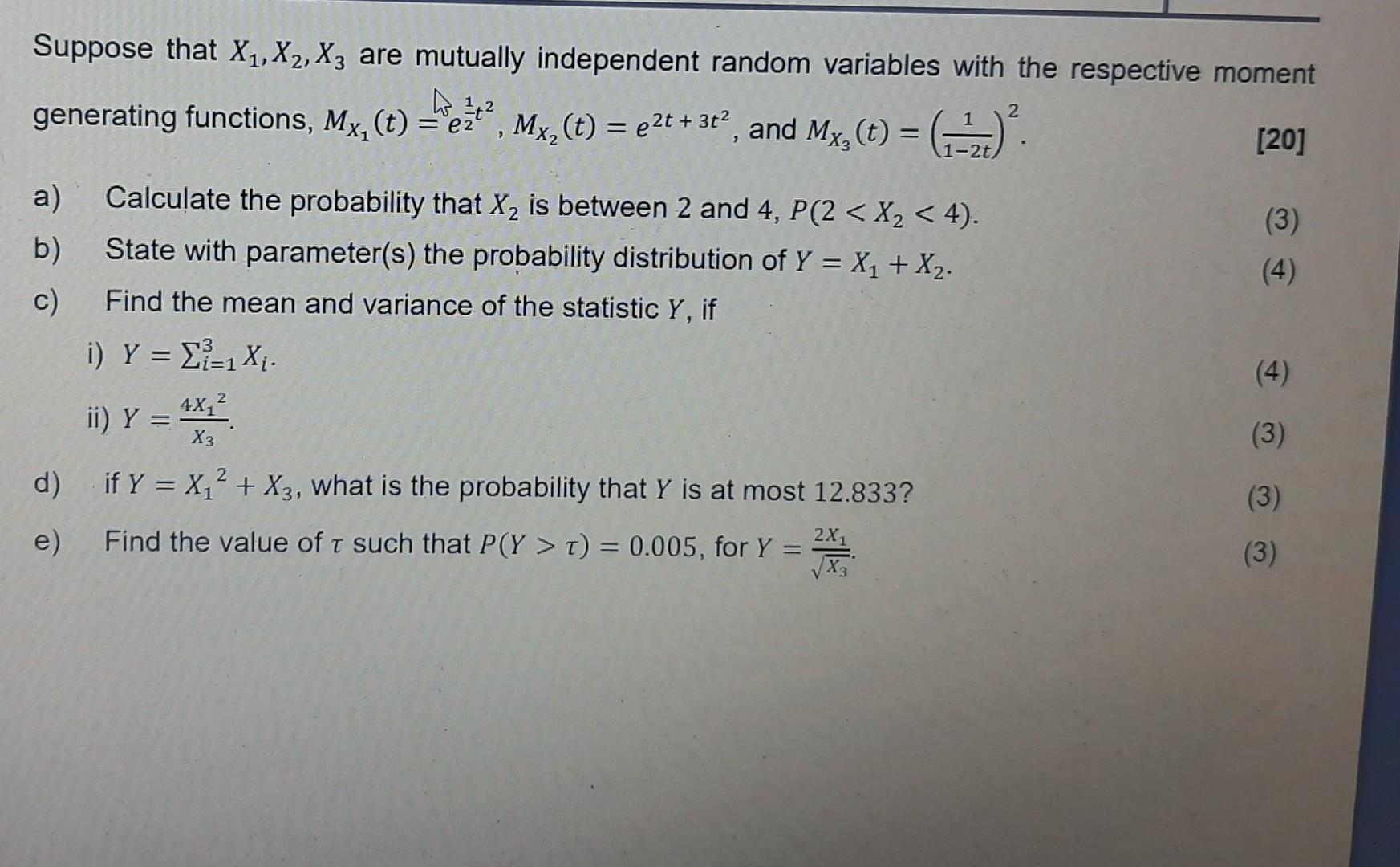 Solved Suppose that X1,X2,X3 are mutually independent random | Chegg.com