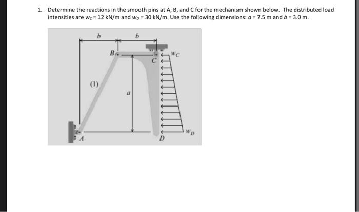 Solved 1. Determine the reactions in the smooth pins at A, | Chegg.com