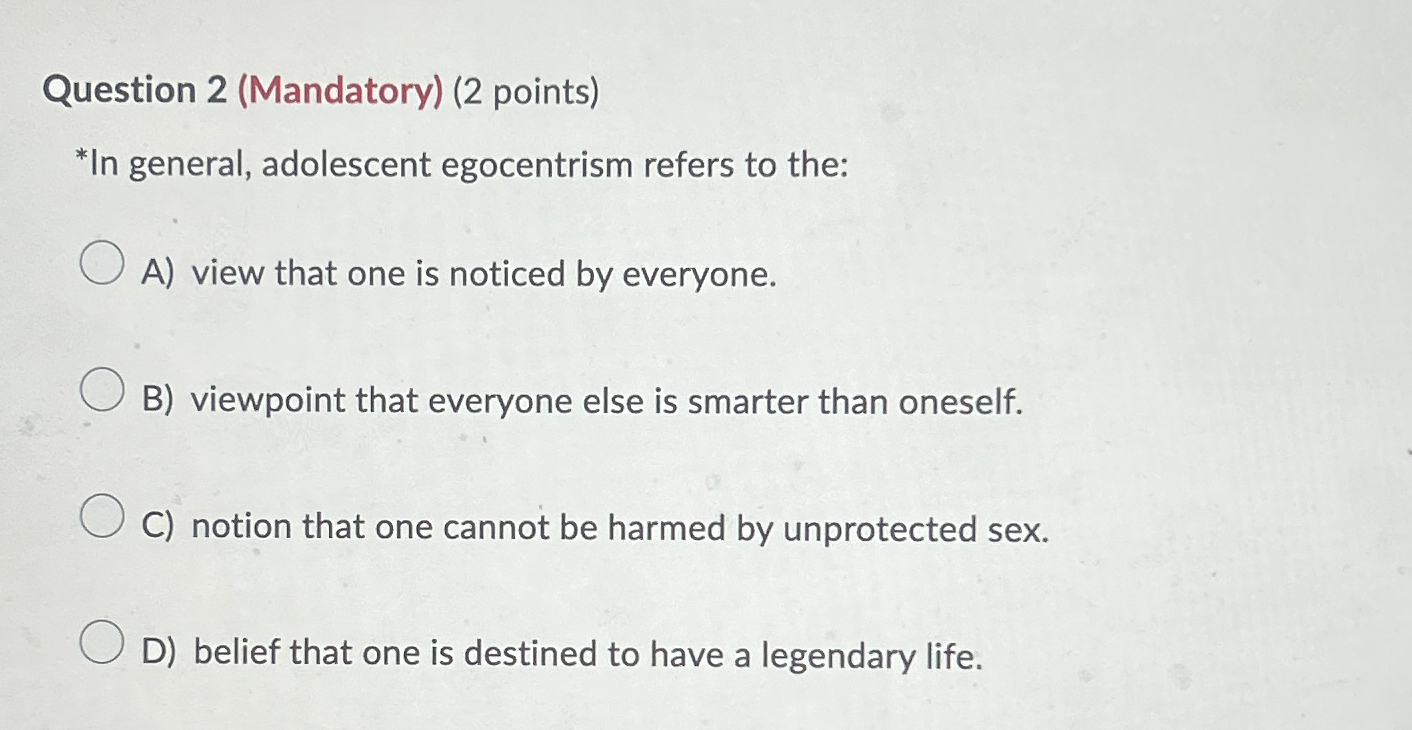 Solved Question 2 (Mandatory) (2 ﻿points)*In general, | Chegg.com