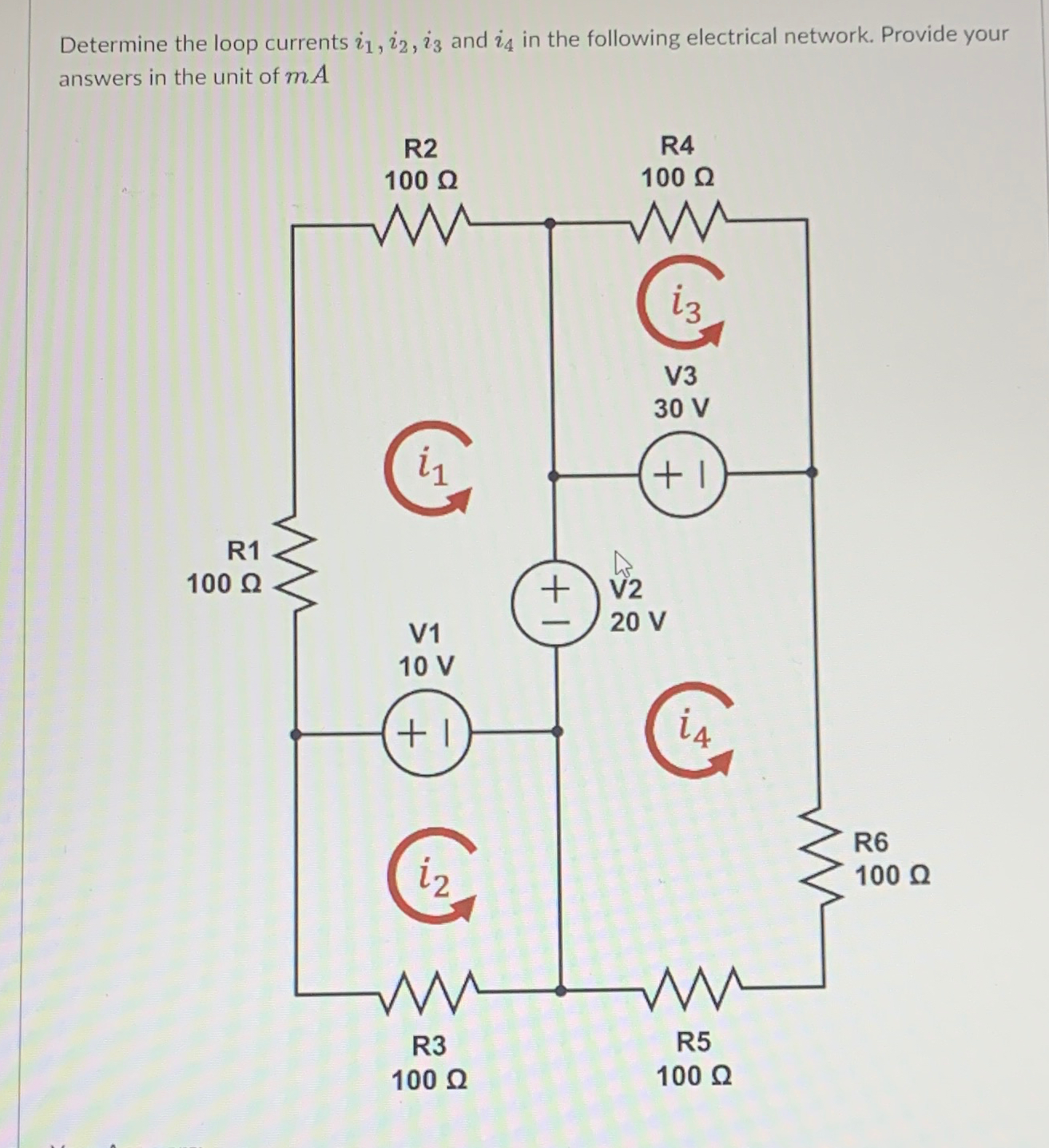 Solved Determine the loop currents i1,i2,i3 ﻿and i4 ﻿in the | Chegg.com