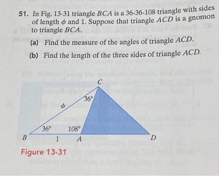 Solved 51. In Fig. 13-31 triangle BCA is a 36−36−108 | Chegg.com