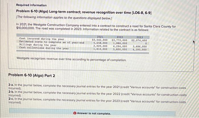 Solved Required Information Problem 6-10 (Algo) Long-term | Chegg.com