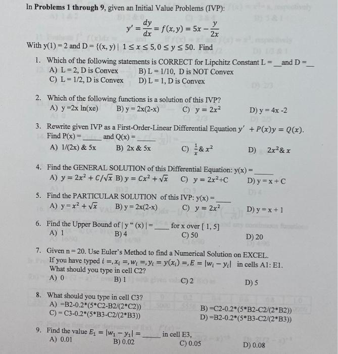 Solved In Problems 1 through 9, given an Initial Value | Chegg.com