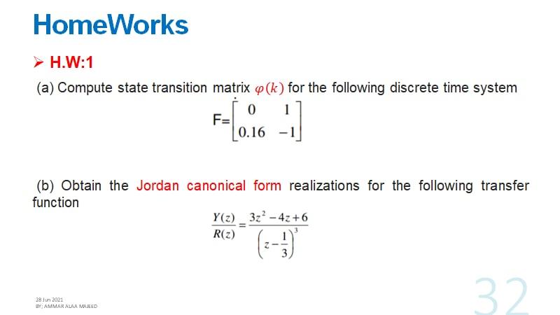 Solved Home Works H.W:1 (a) Compute state transition | Chegg.com