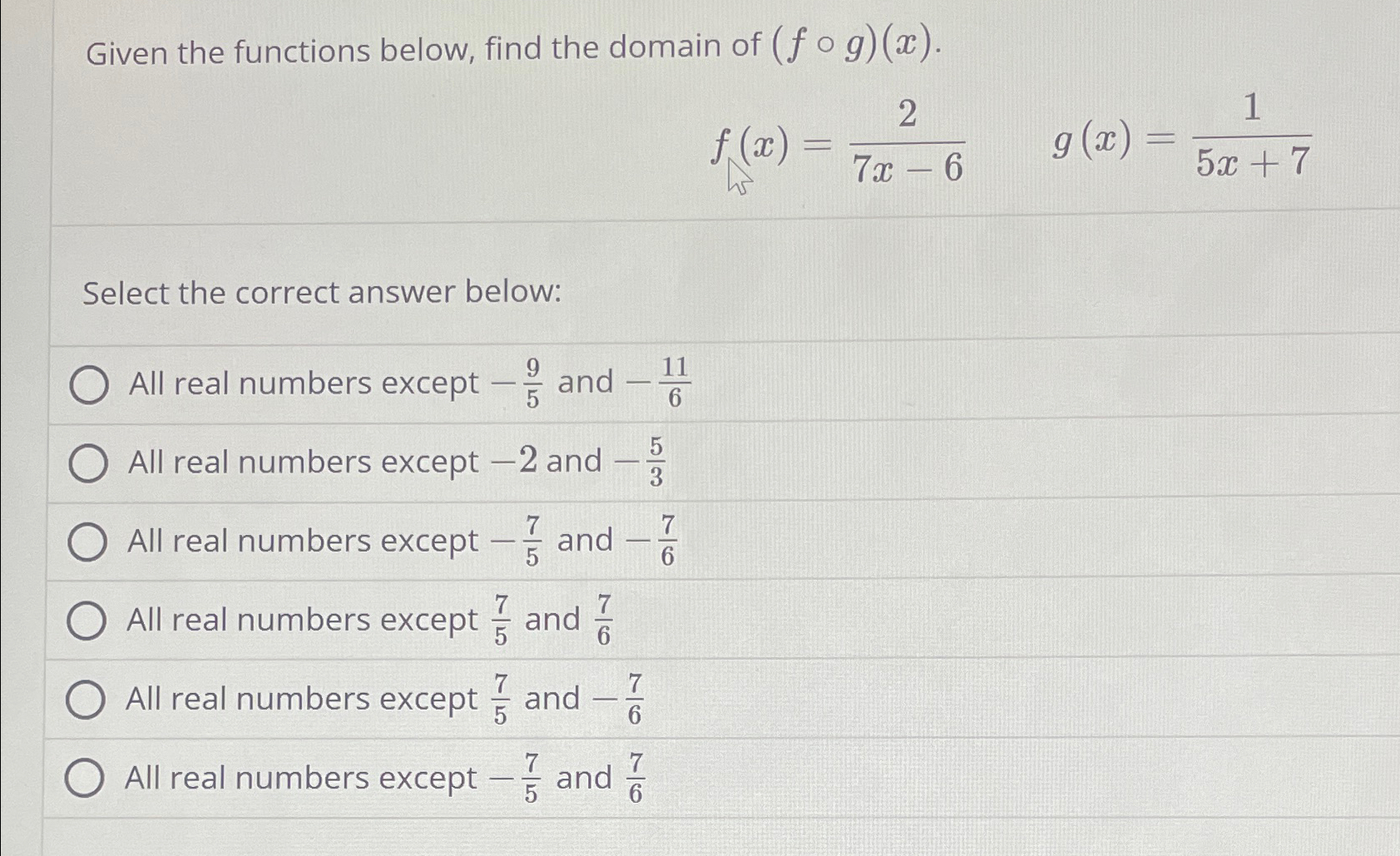 Solved Given the functions below, find the domain of | Chegg.com