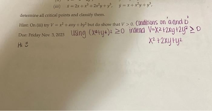 Solved For number 3, Use Lyapunov function to determine rhe | Chegg.com