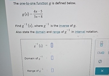 Solved The one-to-one function g ﻿is defined | Chegg.com