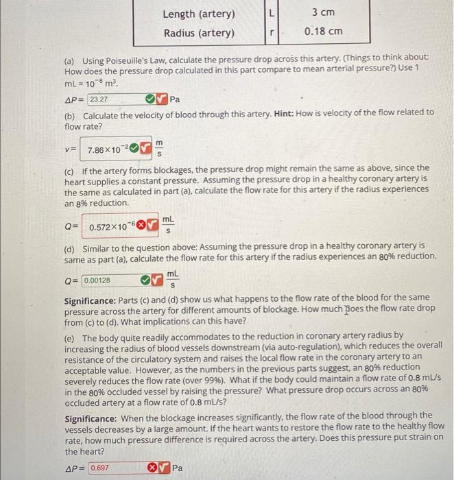 Solved (a) Using Poiseuille's Law, calculate the pressure | Chegg.com