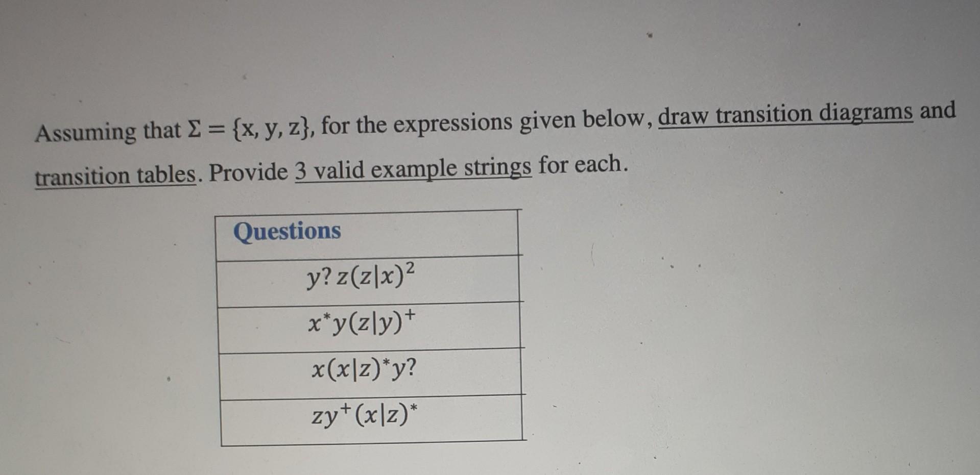 Solved Assuming that Σ={x,y,z}, for the expressions given | Chegg.com