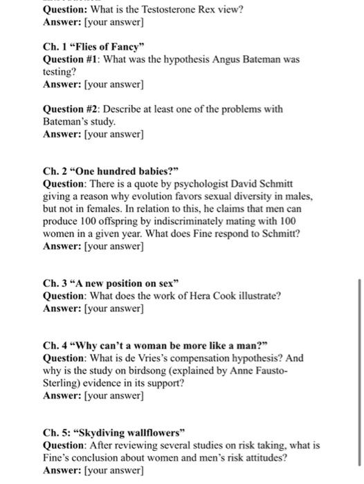Solved Question: What is the Testosterone Rex view? Answer: | Chegg.com