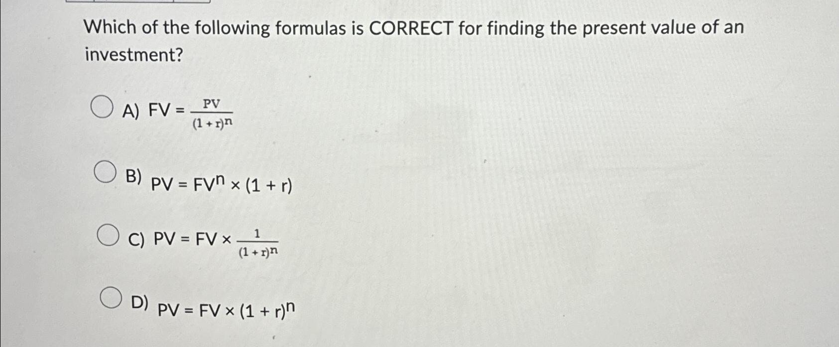 Solved Which of the following formulas is CORRECT for | Chegg.com