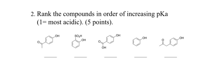 Solved 2. Rank the compounds in order of increasing pKa (1= | Chegg.com