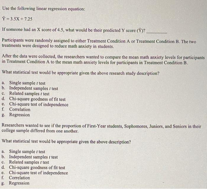 Solved Use the following linear regression equation: | Chegg.com