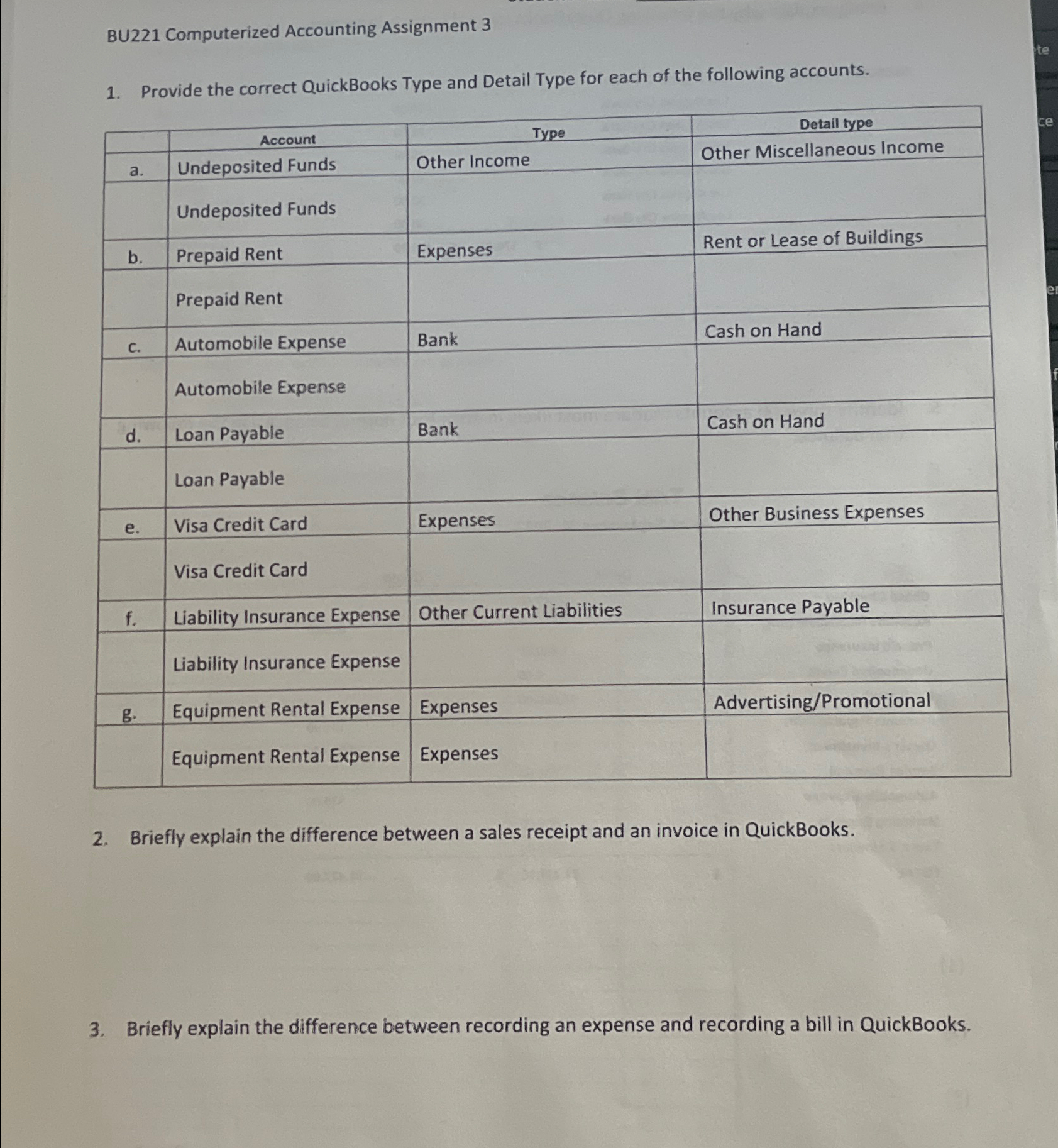 Solved BU221 ﻿Computerized Accounting Assignment 3Provide | Chegg.com