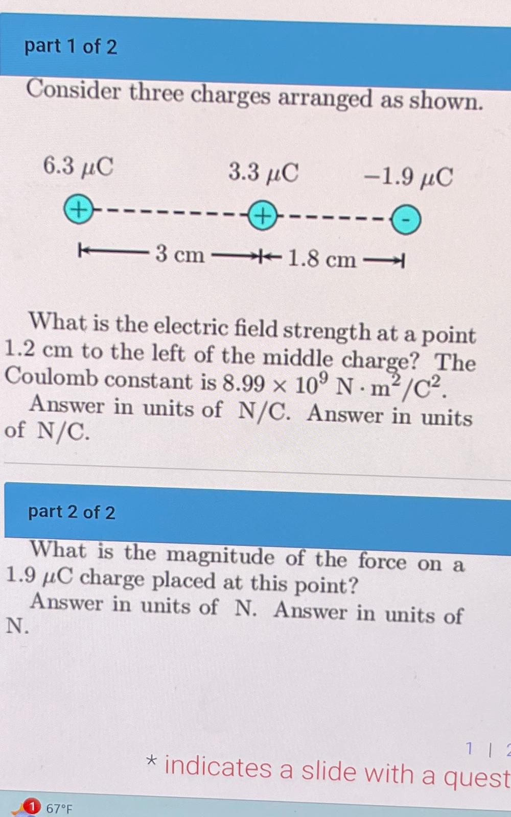 Solved part 1 of 2\\nConsider three charges arranged as | Chegg.com
