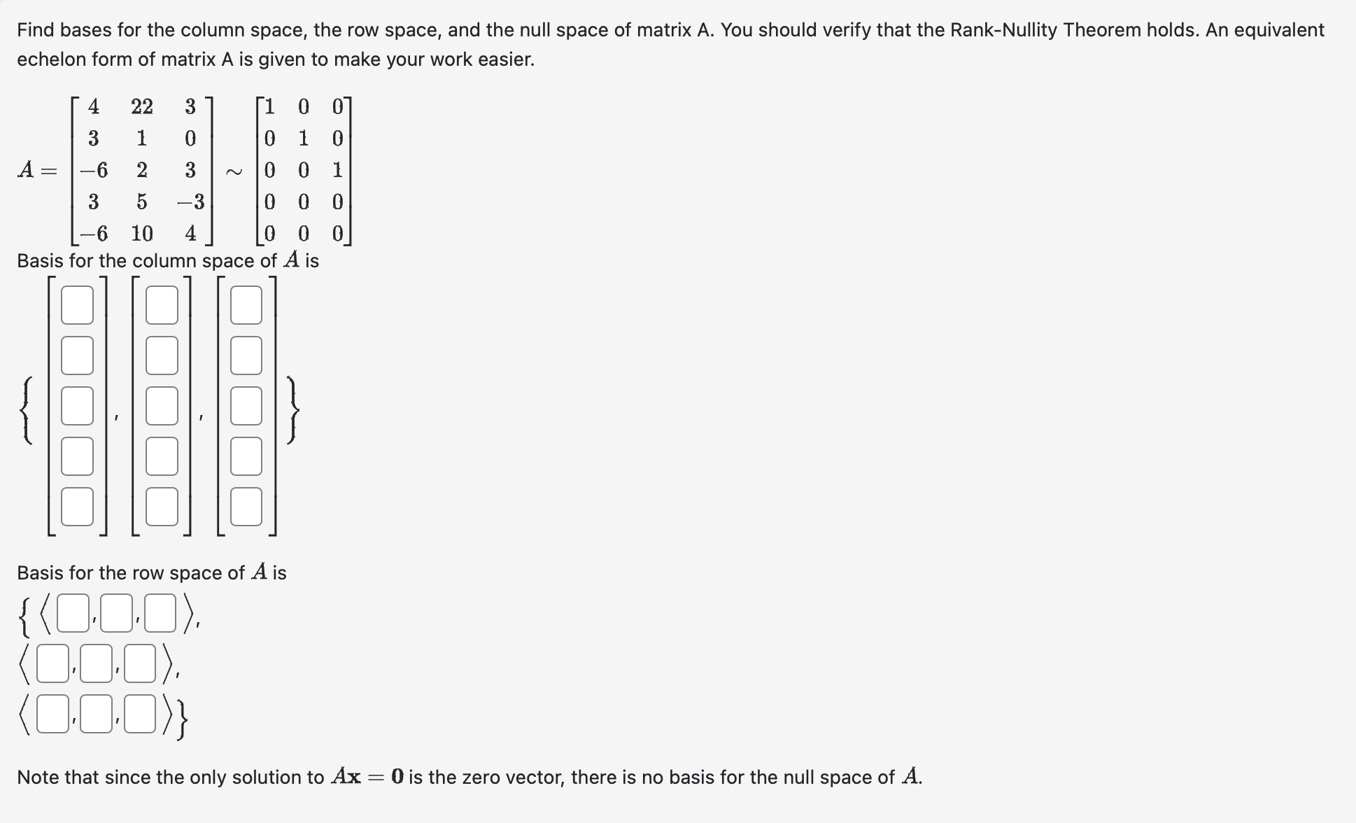 Solved Find bases for the column space, the row space, and | Chegg.com