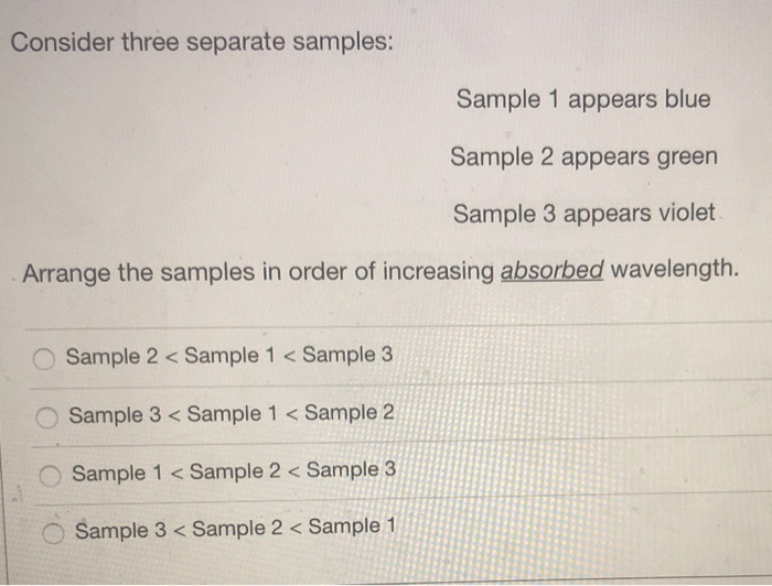 Solved Consider three separate samples: Sample 1 appears | Chegg.com