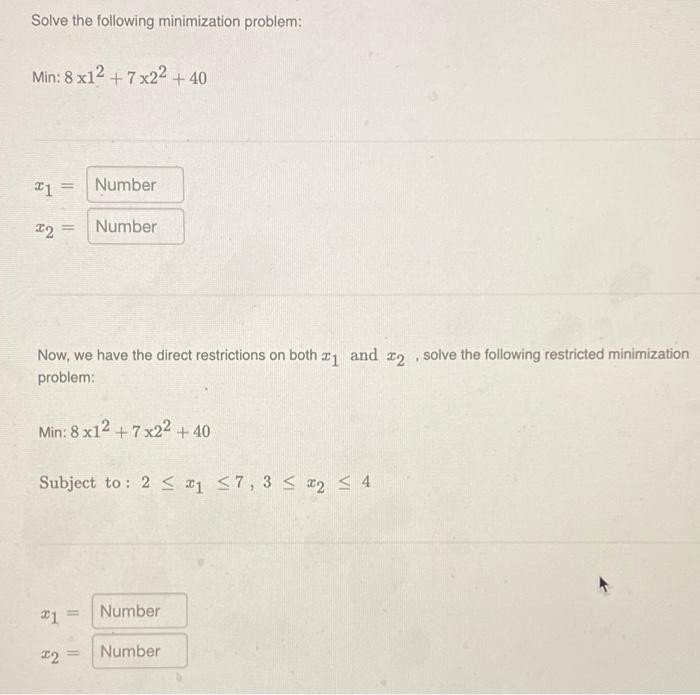 Solved Solve the following minimization problem: | Chegg.com