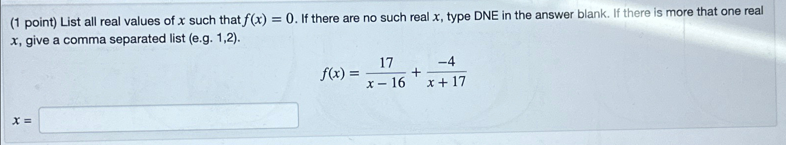 Solved (1 ﻿point) ﻿List all real values of x ﻿such that | Chegg.com