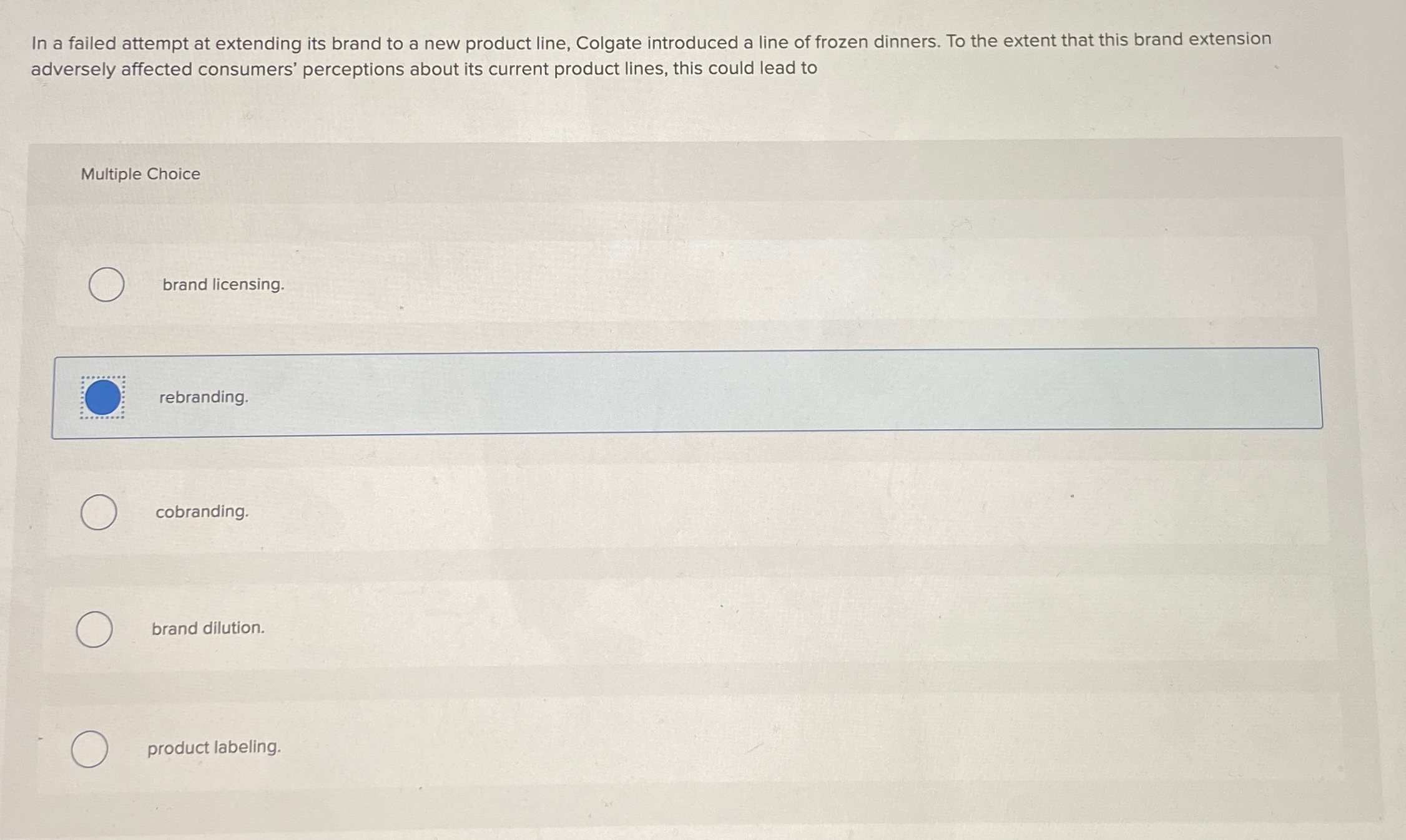 Solved In a failed attempt at extending its brand to a new | Chegg.com