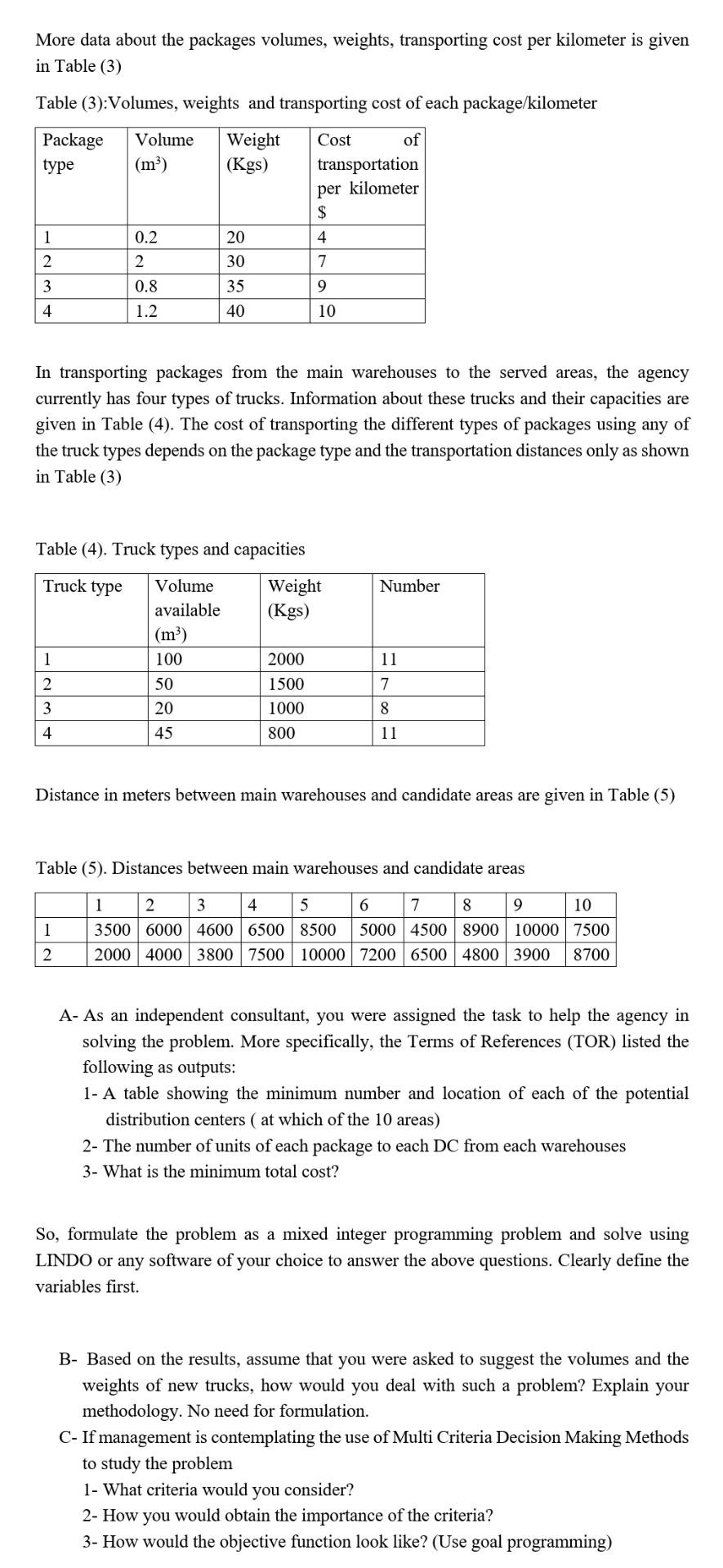 More data about the packages volumes, weights, | Chegg.com