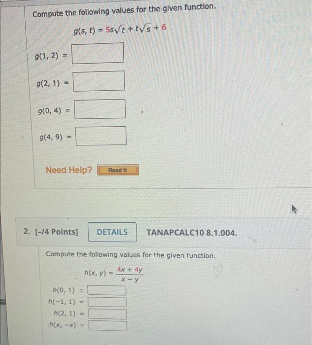 Solved Compute the following values for the given function. | Chegg.com