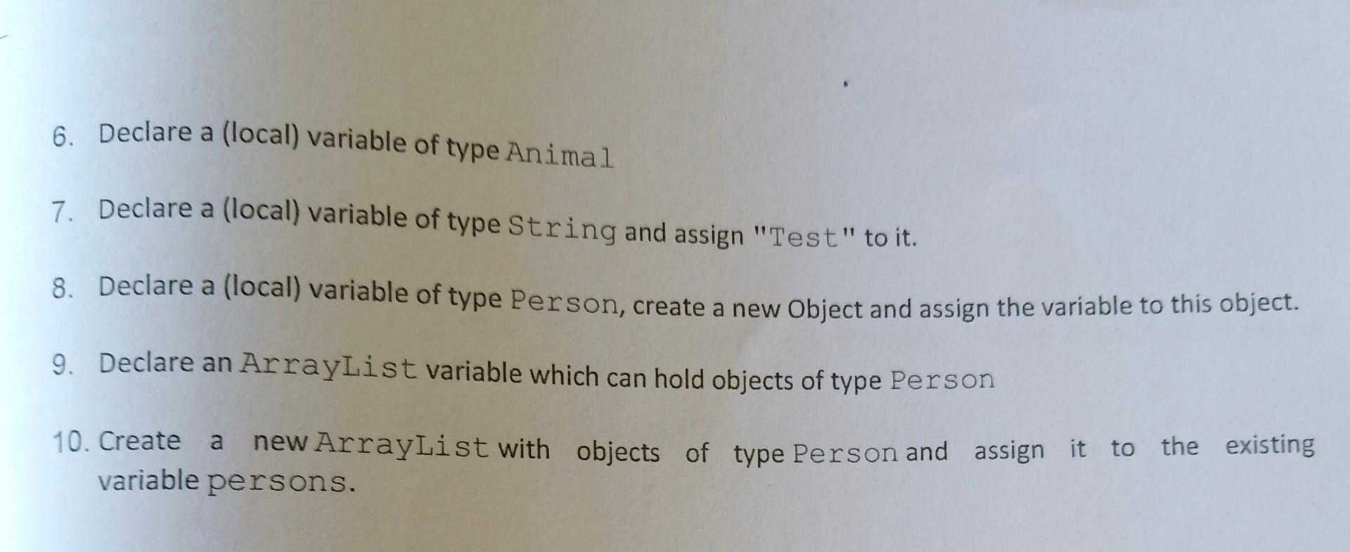 Solved 1. Declare an array of type Animal and create an | Chegg.com