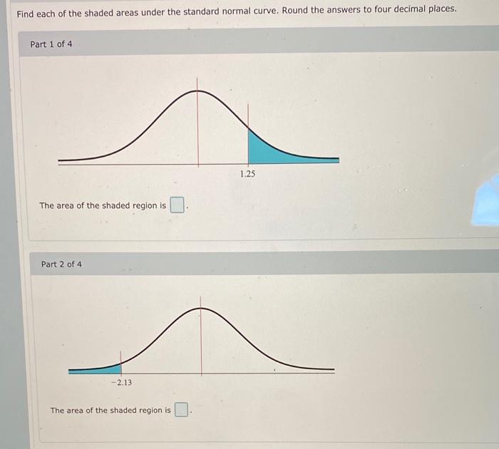 Solved Find each of the shaded areas under the standard | Chegg.com