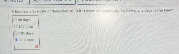 Solved A loan has a due date of November 30 . If it is made | Chegg.com