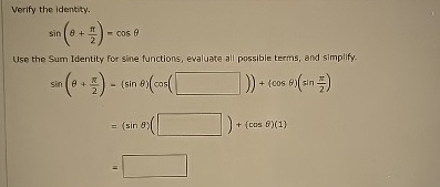 Solved Verify the identity.sin(θ+π2)=cosθUse the Sum | Chegg.com