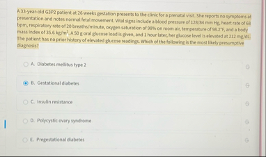 Solved A 33 ﻿year-old G3P2 ﻿patient at 26 ﻿weeks gestation | Chegg.com