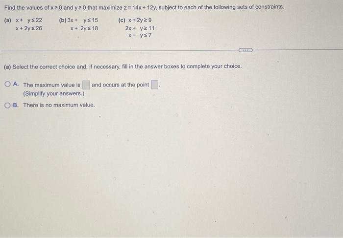 Solved Find the values of x≥0 and y≥0 that maximize | Chegg.com