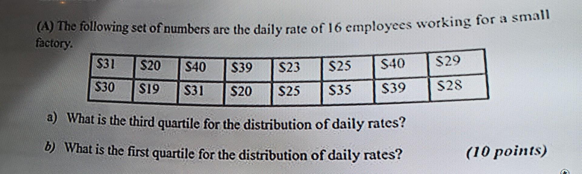 Solved (A) The following set of numbers are the daily rate | Chegg.com