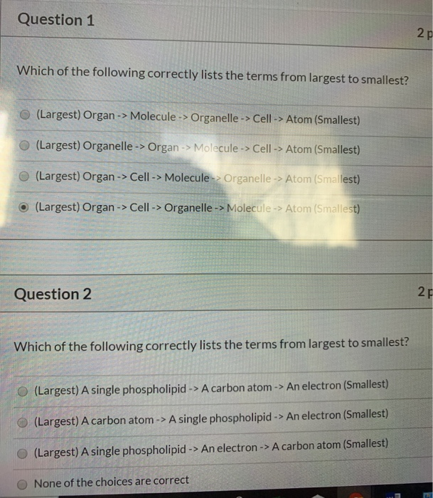 Solved Question 1 Which Of The Following Correctly Lists The 5901