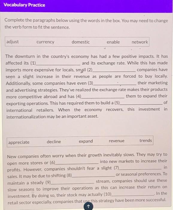 Solved Complete the paragraphs below using the words in the | Chegg.com