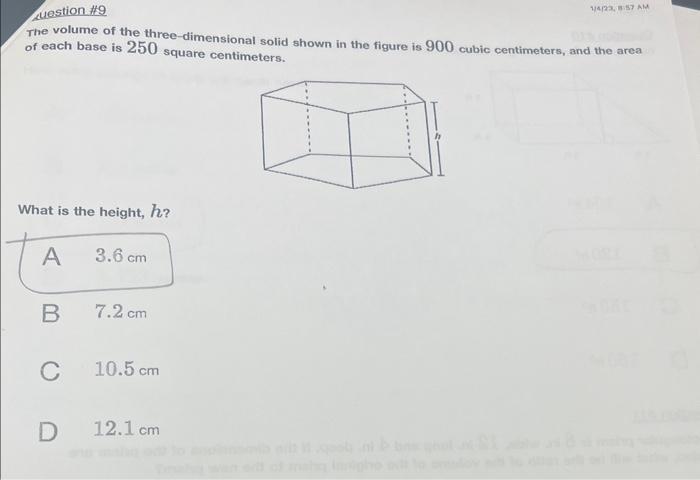 Solved The volume of the three-dimensional solid shown in | Chegg.com