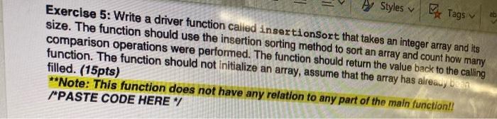 Solved Exercise 5: Write a driver function cailed | Chegg.com
