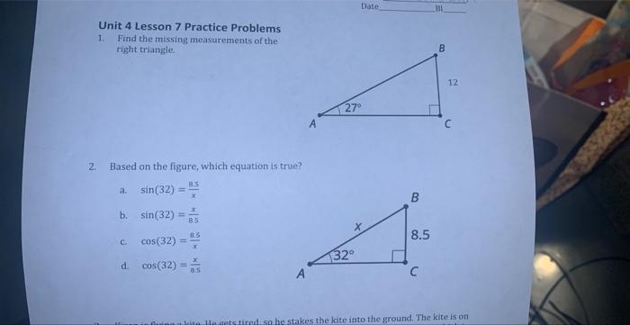 Solved Unit 4 Lesson 7 Practice Problems 1. Find the missing | Chegg.com