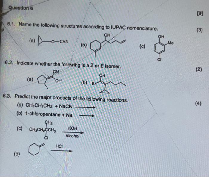 Solved 6.1. Name the following structures according to IUPAC | Chegg.com