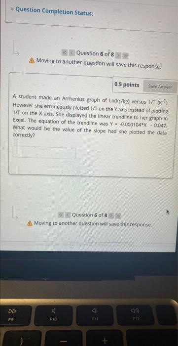 Solved A student made an Arrhenius graph of Ln(k1/k2) versus | Chegg.com