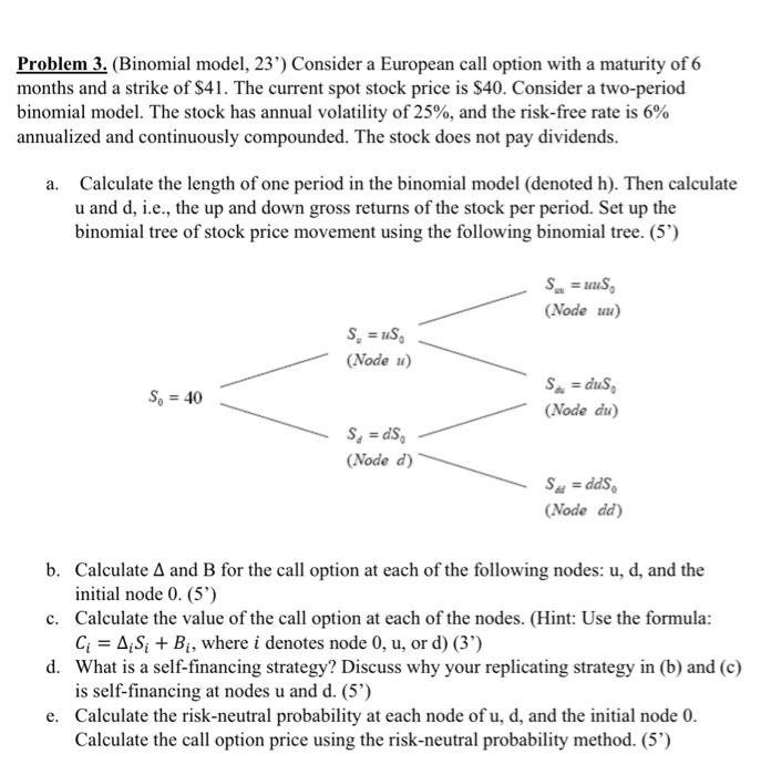 Solved Problem 3. (Binomial model, 23') Consider a European | Chegg.com
