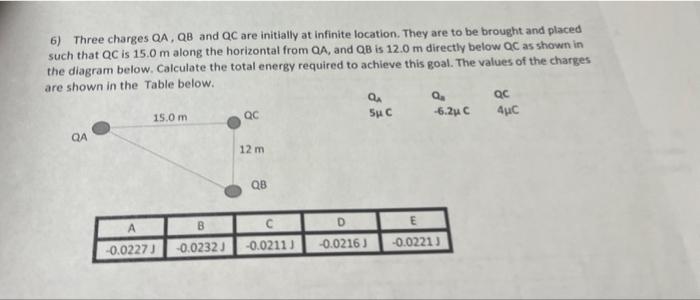 Solved 6) Three charges QA,QB and QC are initially at | Chegg.com