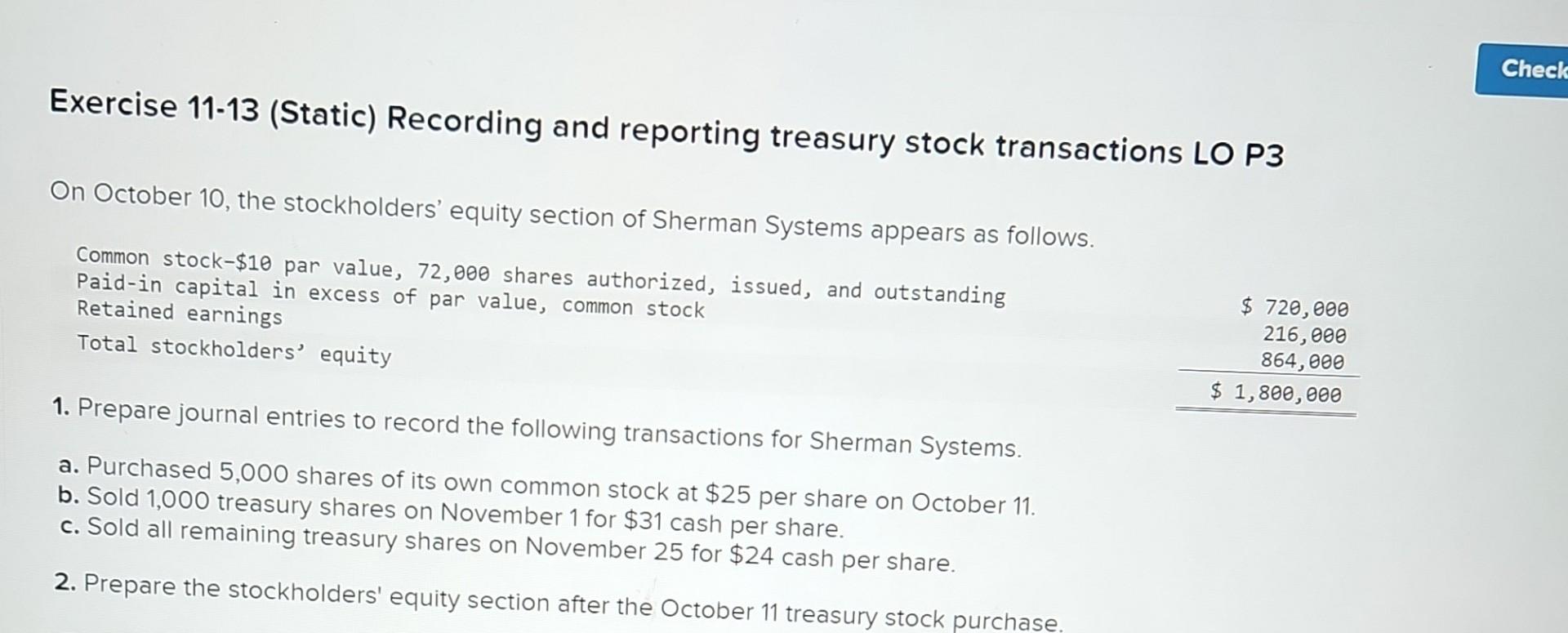 Solved Check Exercise 11-13 (Static) Recording and reporting | Chegg.com