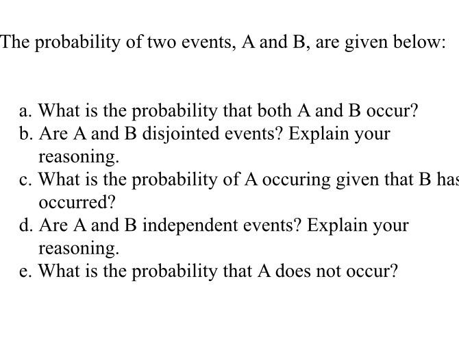 Solved The probability of two events, A and B, are given | Chegg.com