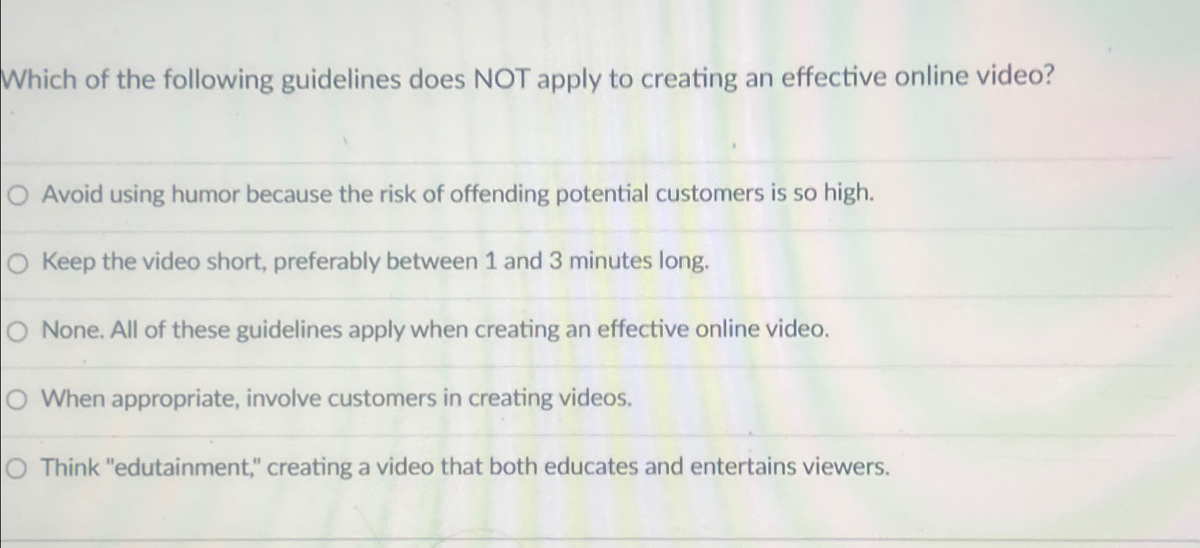 Solved Which of the following guidelines does NOT apply to | Chegg.com