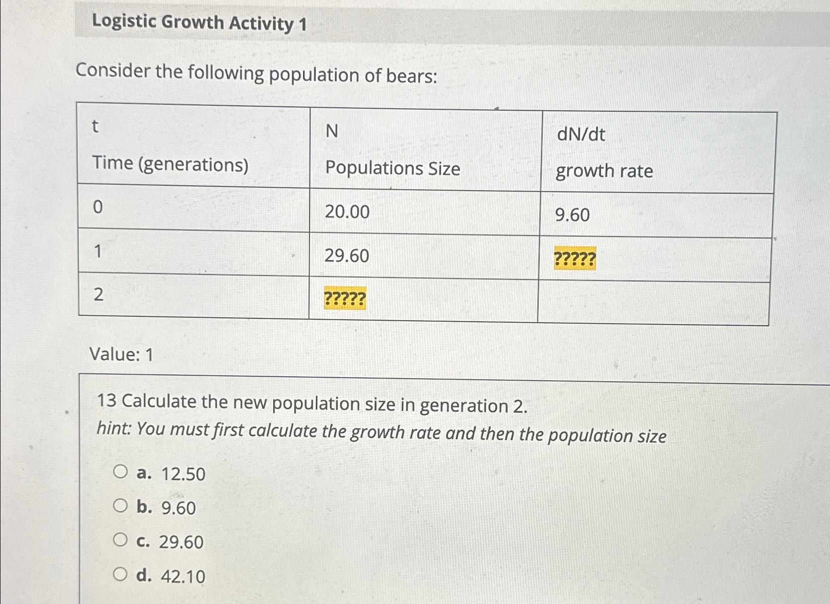 Solved Logistic Growth Activity 1Consider the following | Chegg.com