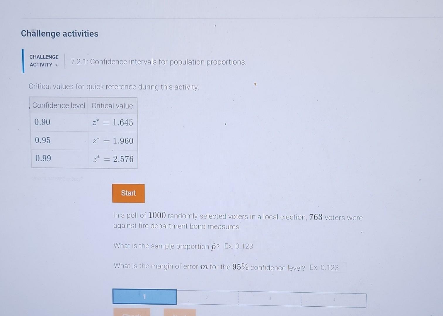 Solved CHALLENGE ACTIVITY 7.2.1: Confidence intervals for | Chegg.com