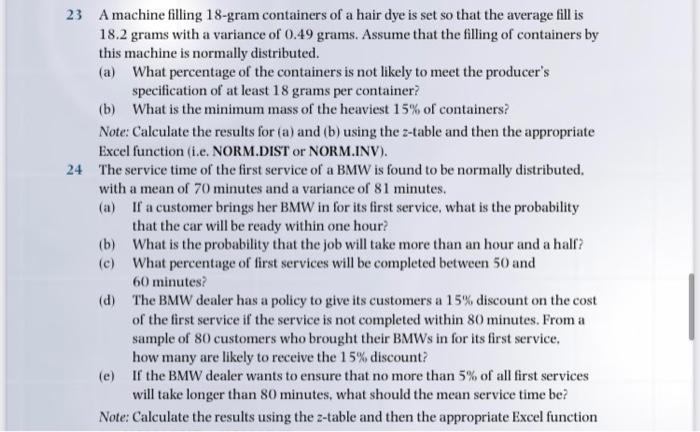 Solved 23 A machine filling 18-gram containers of a hair dye | Chegg.com