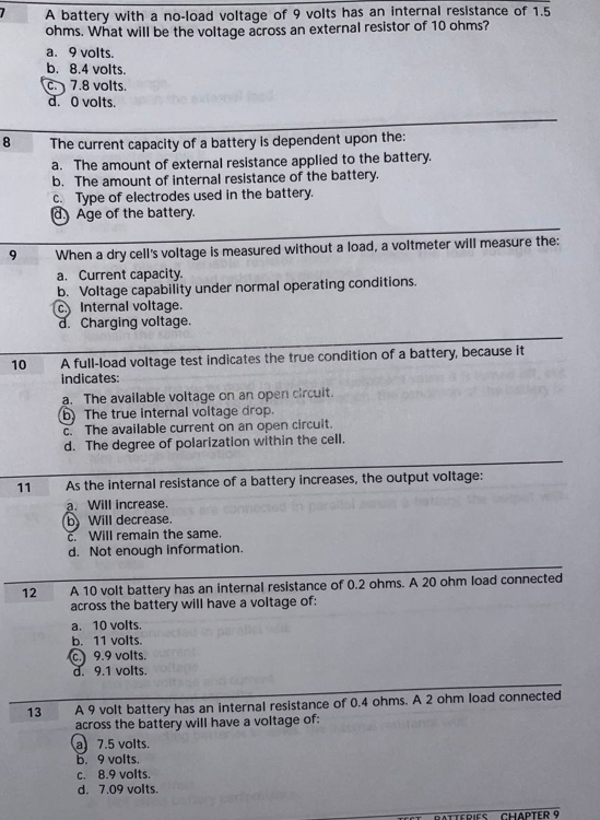 Solved 7 ﻿A battery with a no-load voltage of 9 ﻿volts has | Chegg.com