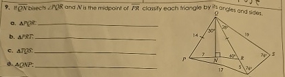Solved It ?bar (QN) ﻿bisects ??PQR ﻿and N ﻿is the midpoint | Chegg.com